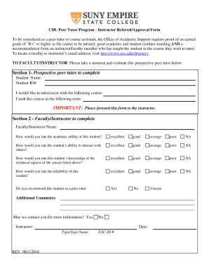 Fillable Online CDL Peer Tutor Program - Instructor Referral/Approval Form Fax Email Print ...