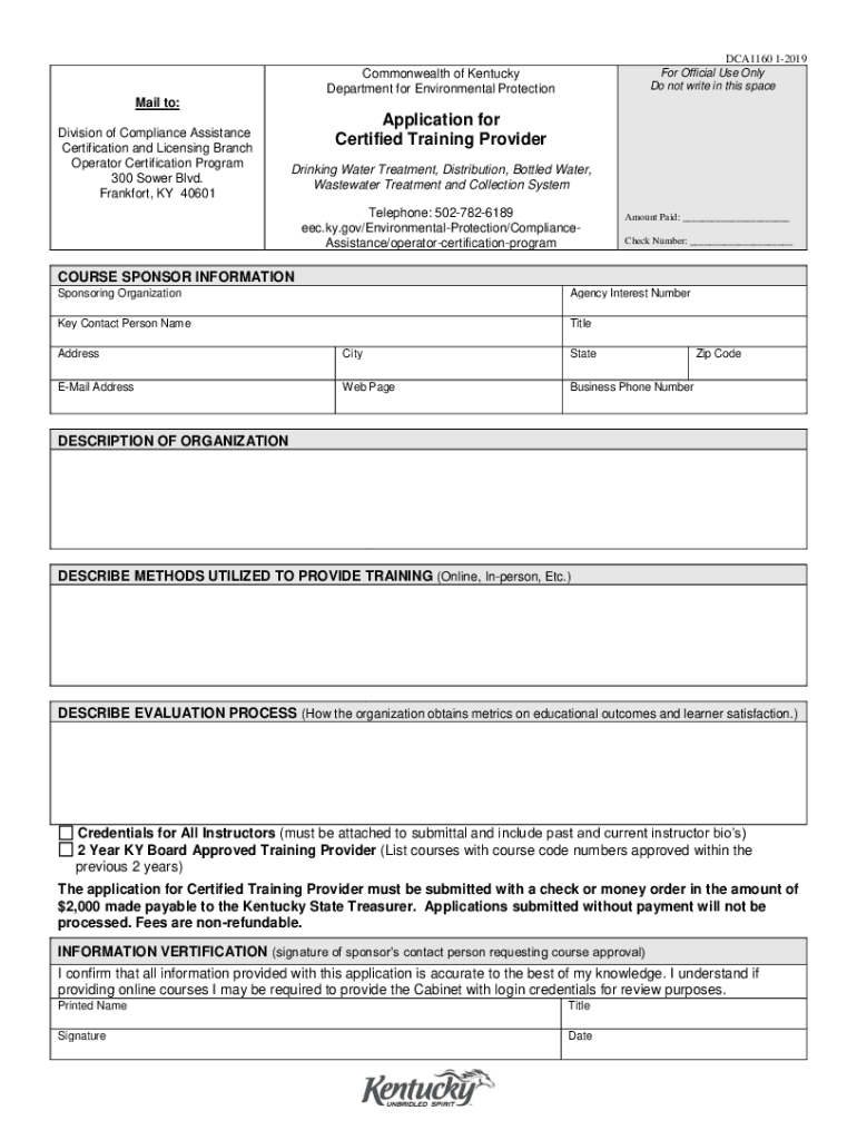 Fillable Online eec ky Application for Certified Training Provider Fax ...