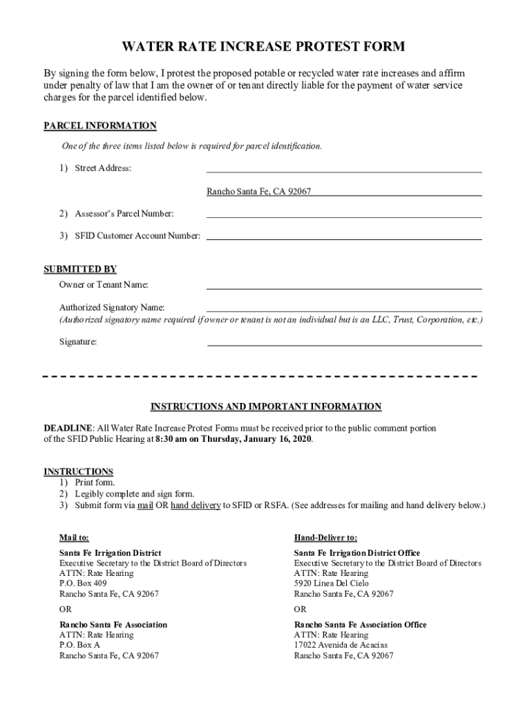 Fillable Online WATER RATE INCREASE PROTEST FORM Fax Email Print ...