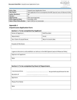 Fillable Online Appendix 1 Unpaid Leave Application Form Section 1 Fax Email Print - pdfFiller