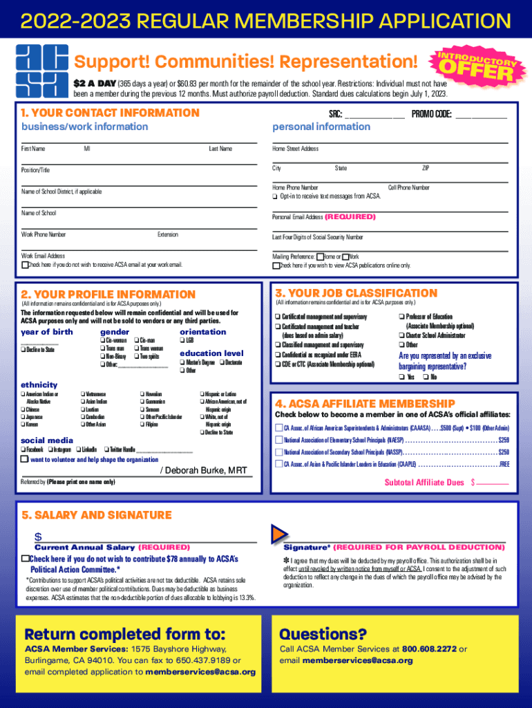 Fillable Online regions acsa INSPIRE. LEAD. ACHIEVE. Membership ...