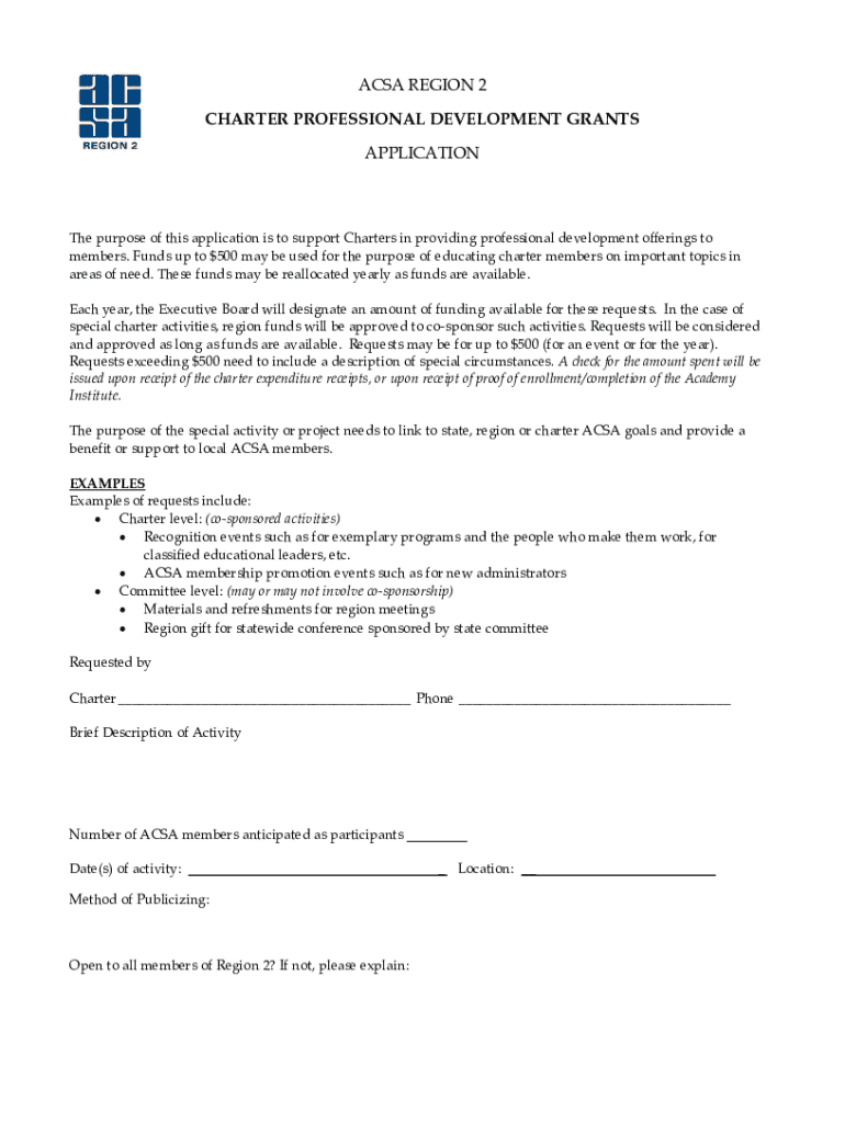 Fillable Online regions acsa ACSA Region 2 Charter PD ...
