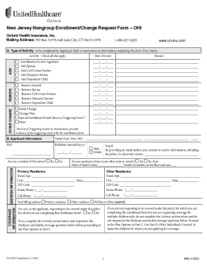 Fillable Online Member Enrollment/Change Request FormOxford ... Fax ...