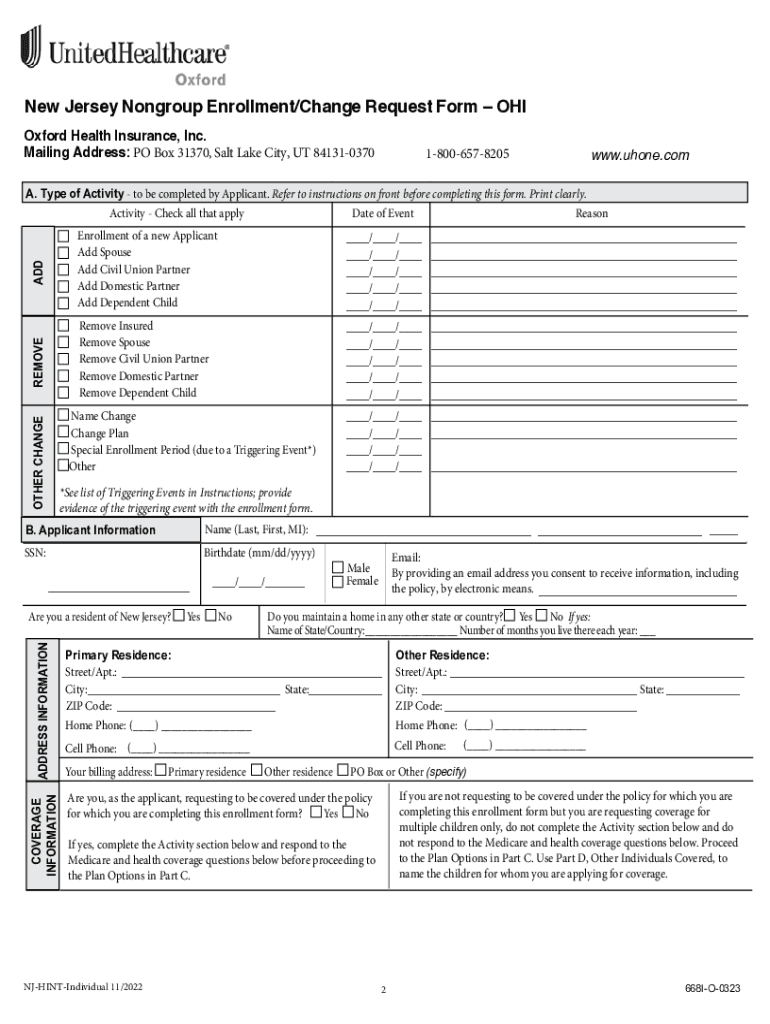 Fillable Online Member Enrollment/Change Request FormOxford ... Fax Email Print - pdfFiller