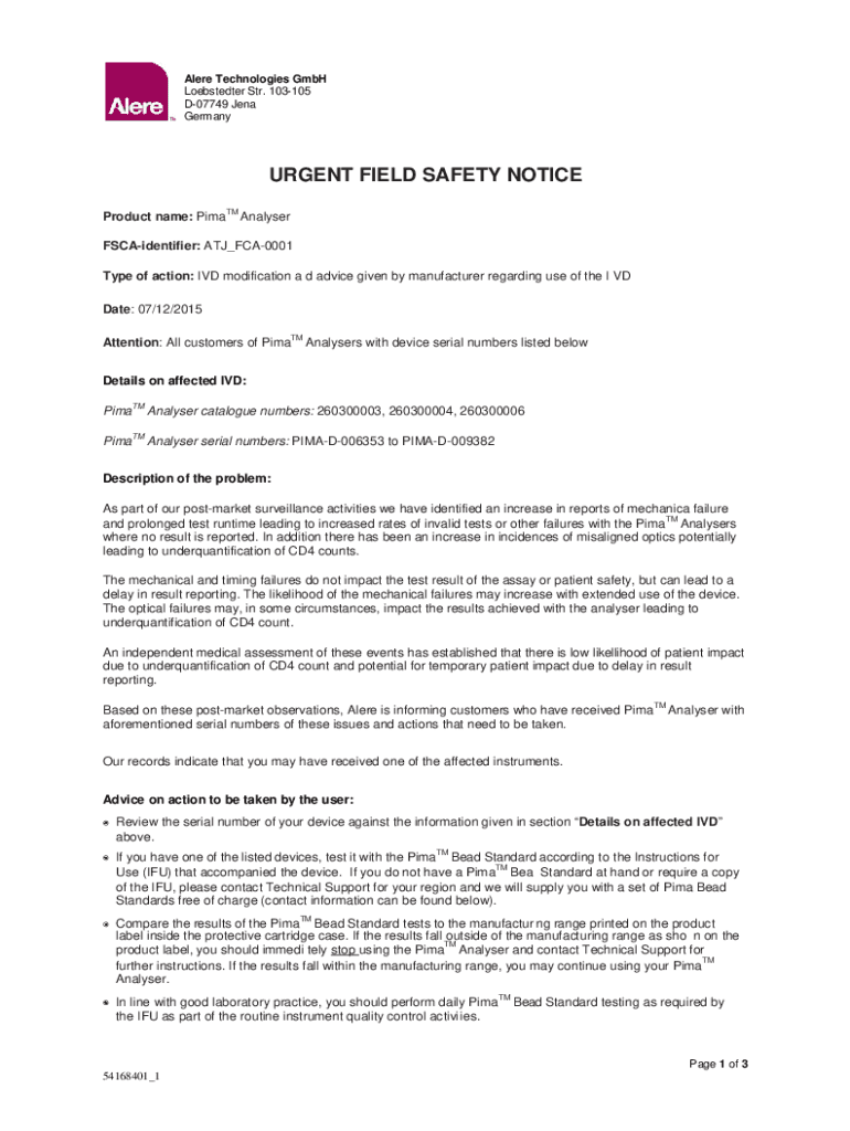 Fillable Online Urgent Field Safety Notice - NF-light ELISA Fax Email ...