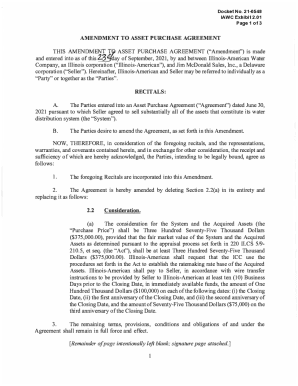 Fillable Online icc illinois AMENDMENT TO ASSET PURCHASE AGREEMENT THIS ...