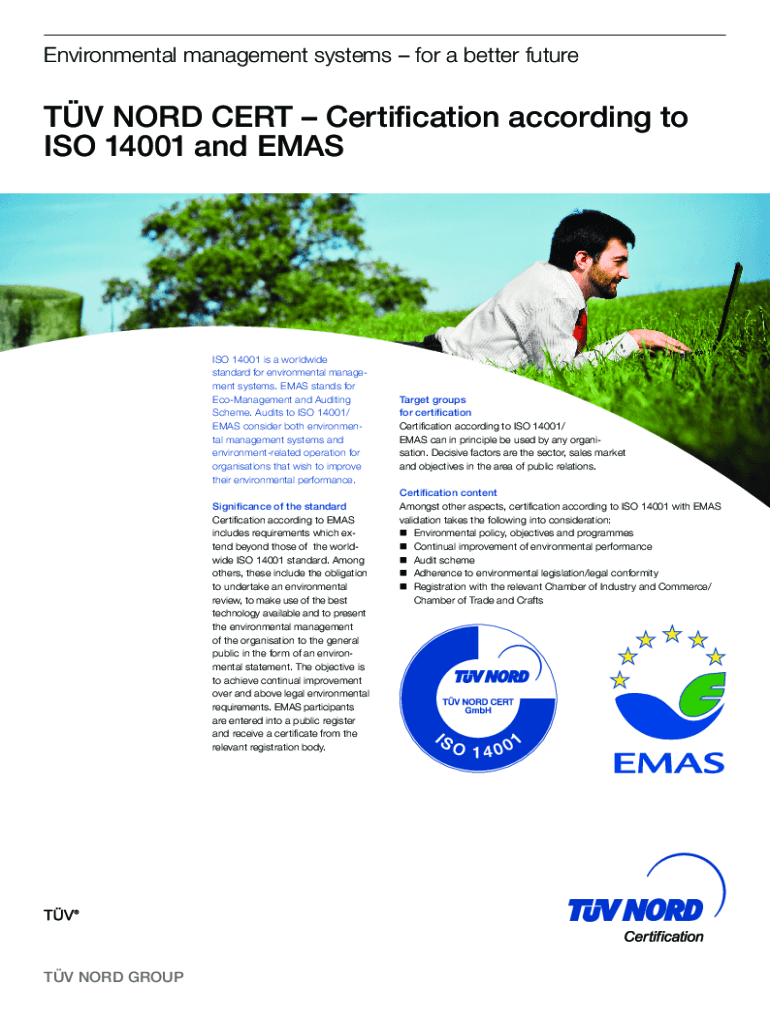 Fillable Online Certification according to ISO 14001 and EMAS - TUV USA Fax Email Print - pdfFiller