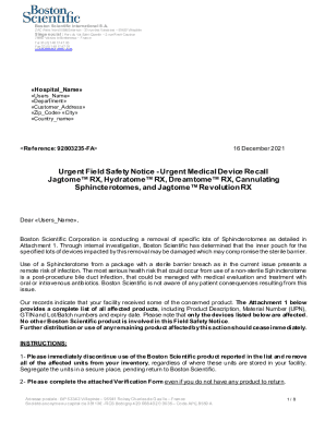 Fillable Online Urgent Medical Device Recall Jagtome RX, Hydratome ...