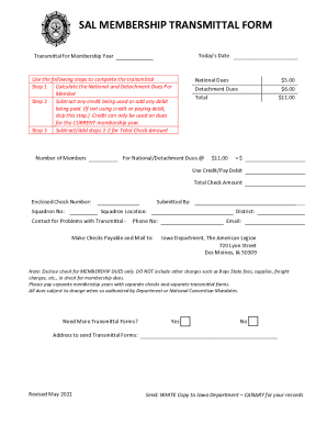 Fillable Online SAL MEMBERSHIP TRANSMITTAL FORM Fax Email Print - pdfFiller