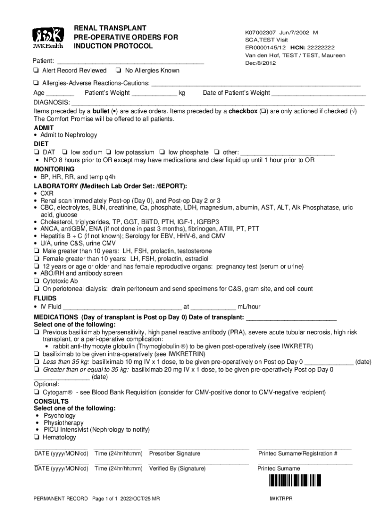 Fillable Online RENAL TRANSPLANT Fax Email Print - pdfFiller