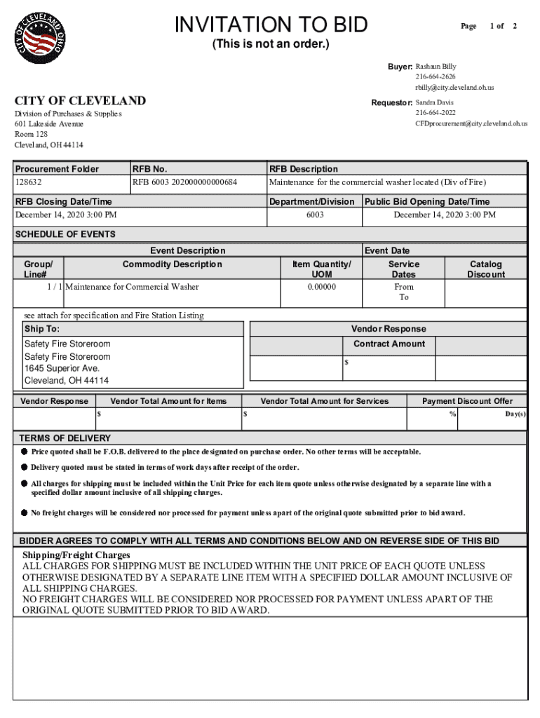 Fillable Online Maintenance for the commercial washer located (Div of ...