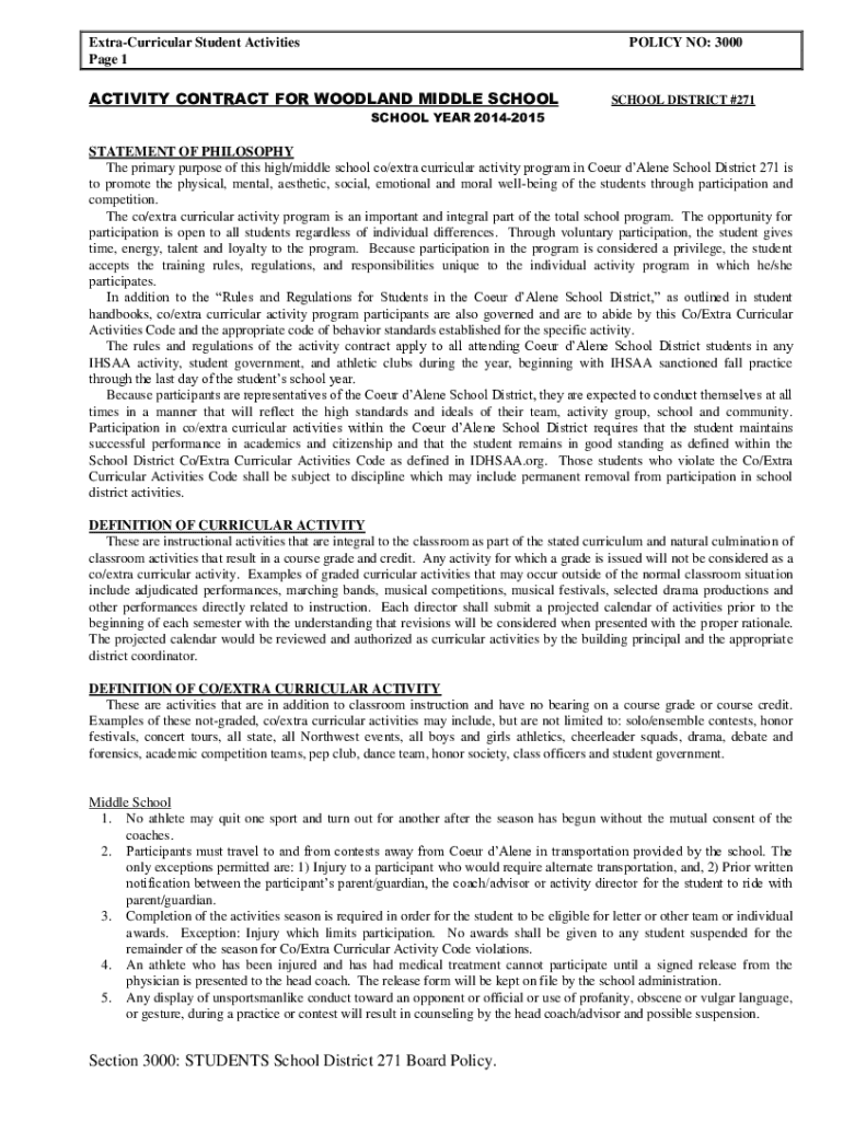 Fillable Online Extracurricular, Co-curricular and Intramural Activity ...