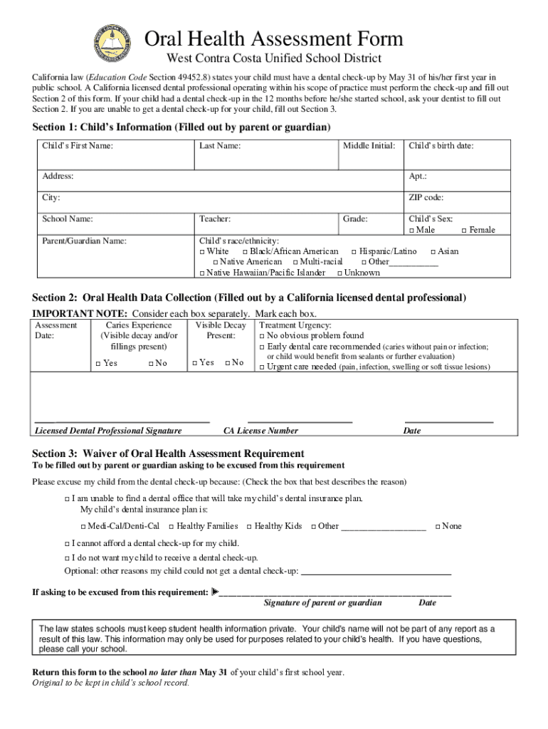 Fillable Online Oral Health Assessment Forms Fax Email Print - pdfFiller