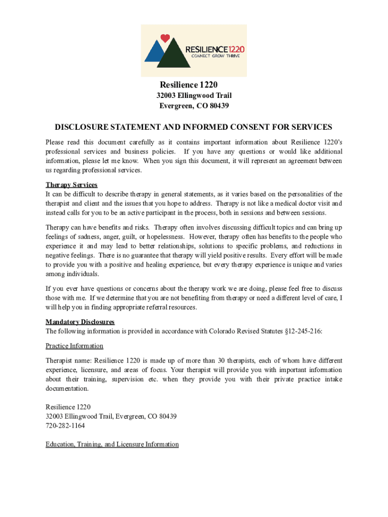 Fillable Online R1220 - Disclosure Statement and Informed Consent for ...