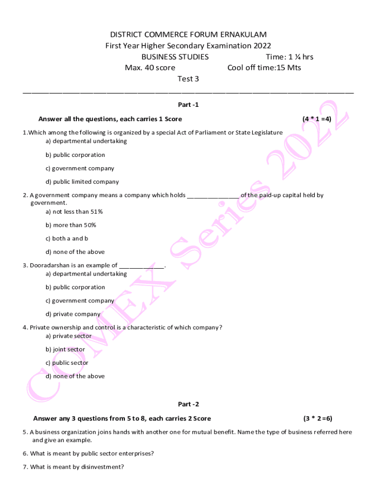 Fillable Online Chapter 1 - Business Studies - Subjective Test Fax ...