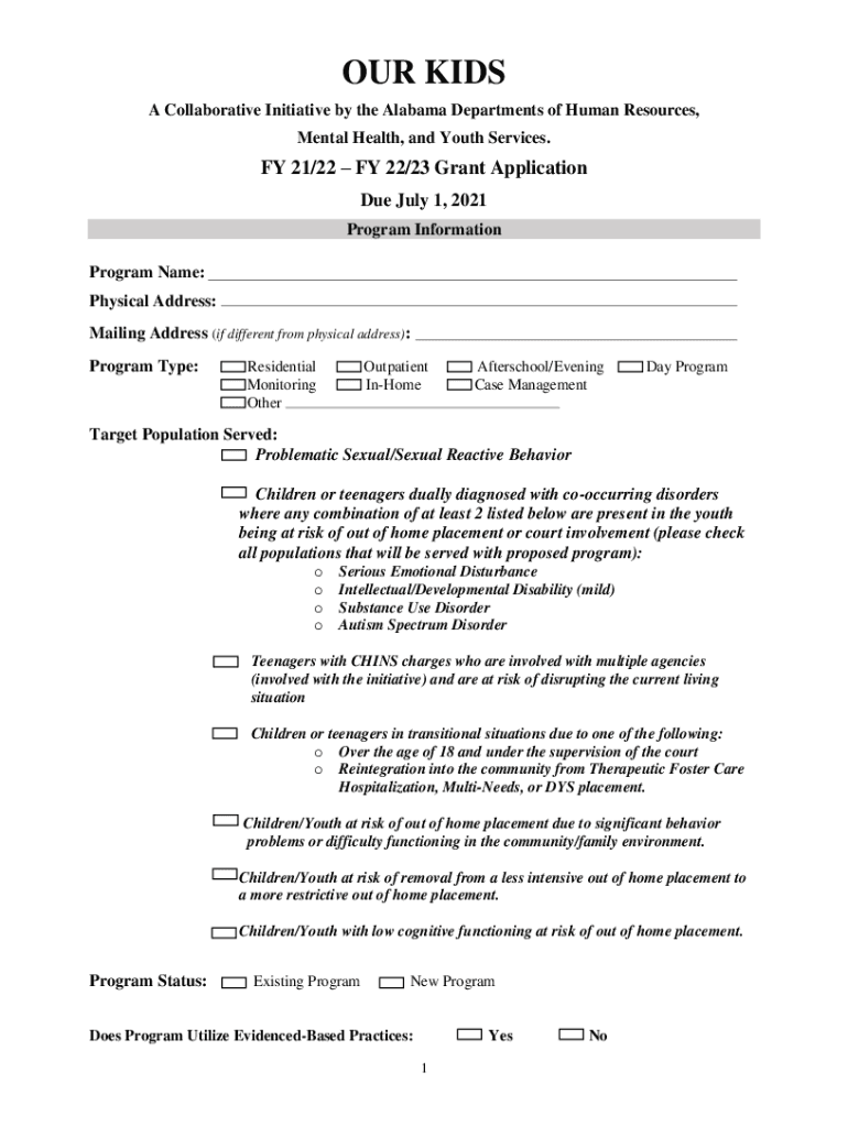 Fillable Online mh alabama OUR KIDS - Alabama Department of Youth ...