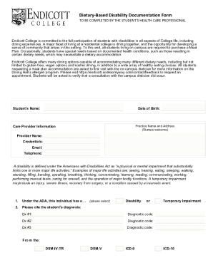 Fillable Online Disability Documentation Form for Meal Plan ...