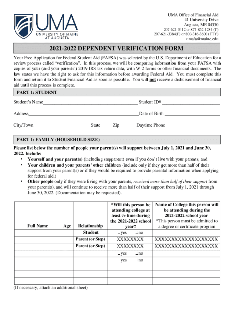 Fillable Online 2021-2022 DEPENDENT VERIFICATION FORM Fax Email Print ...