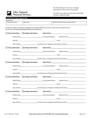 Fillable Online Beneficiary Change Request Form Please Print Contract ...