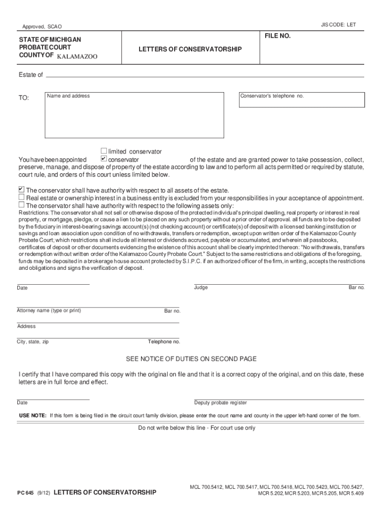 Fillable Online Application to Appoint Out-of-State Conservator ...