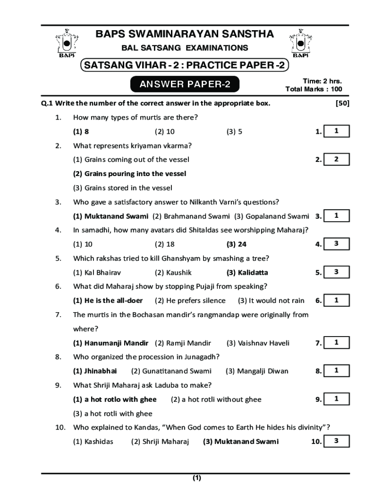 Fillable Online BAPS Bal Exam Registration - Practice Paper New Fax Email Print - pdfFiller