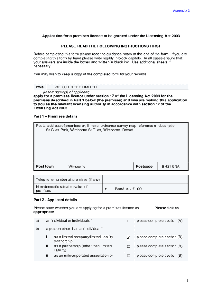 Fillable Online Application for the Grant of a Premises Licence ... Fax ...
