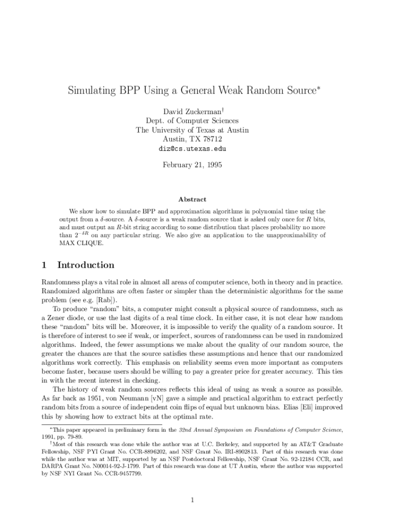Fillable Online Simulating Bpp Using A General Weak Random Source Fax