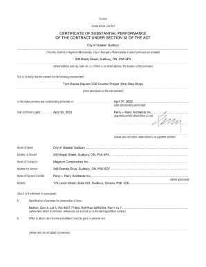 Fillable Online Form 6 - Certificate of Substantial Performance of the ...