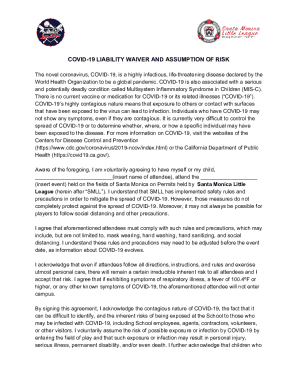 Fillable Online COVID-19 Liability Waiver and Assumption of the Risk ...