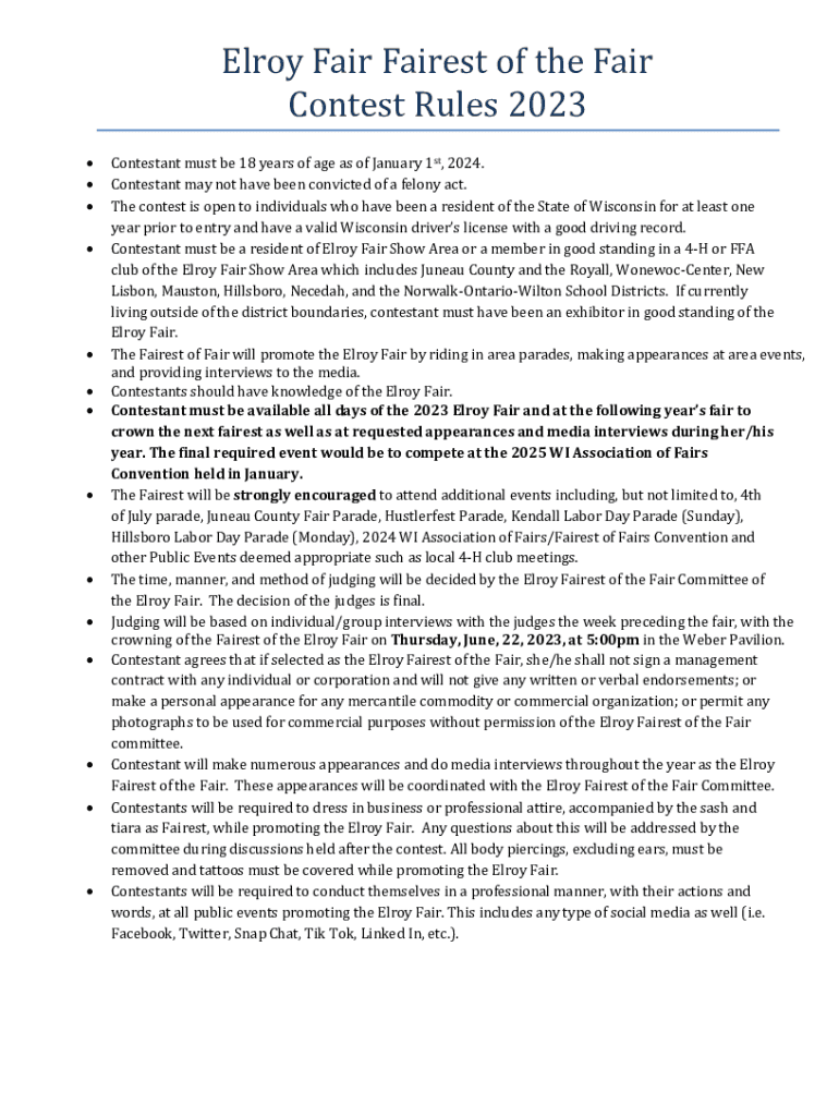 Fillable Online Elroy Fair - Fairest of the Fair Fax Email Print ...