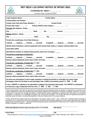 Fillable Online wet deck log spray general permit (wdlsgp) recoverage ...