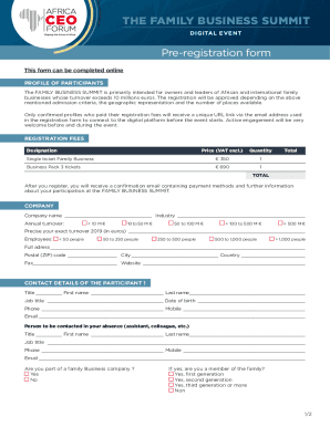 Fillable Online THE FAMILY BUSINESS SUMMIT Pre-registration form Fax ...
