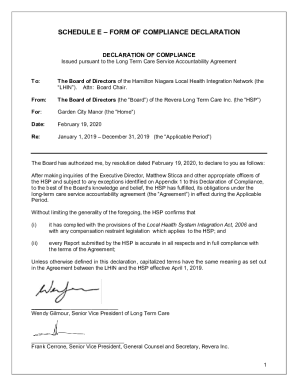 Fillable Online Schedule E - Form of Compliance Declaration Cont'd. Fax ...