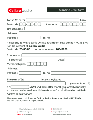 Fillable Online BANK STANDING ORDER FORM Fax Email Print - pdfFiller