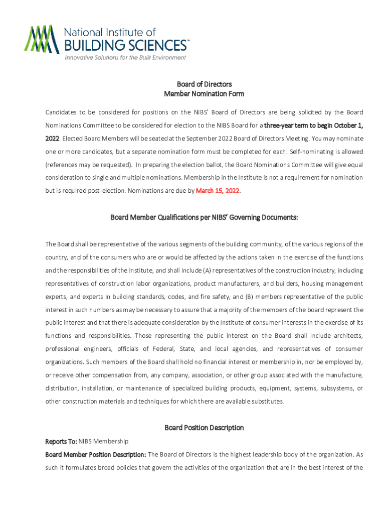 Fillable Online Board of Director Nomination Form Fax Email Print ...
