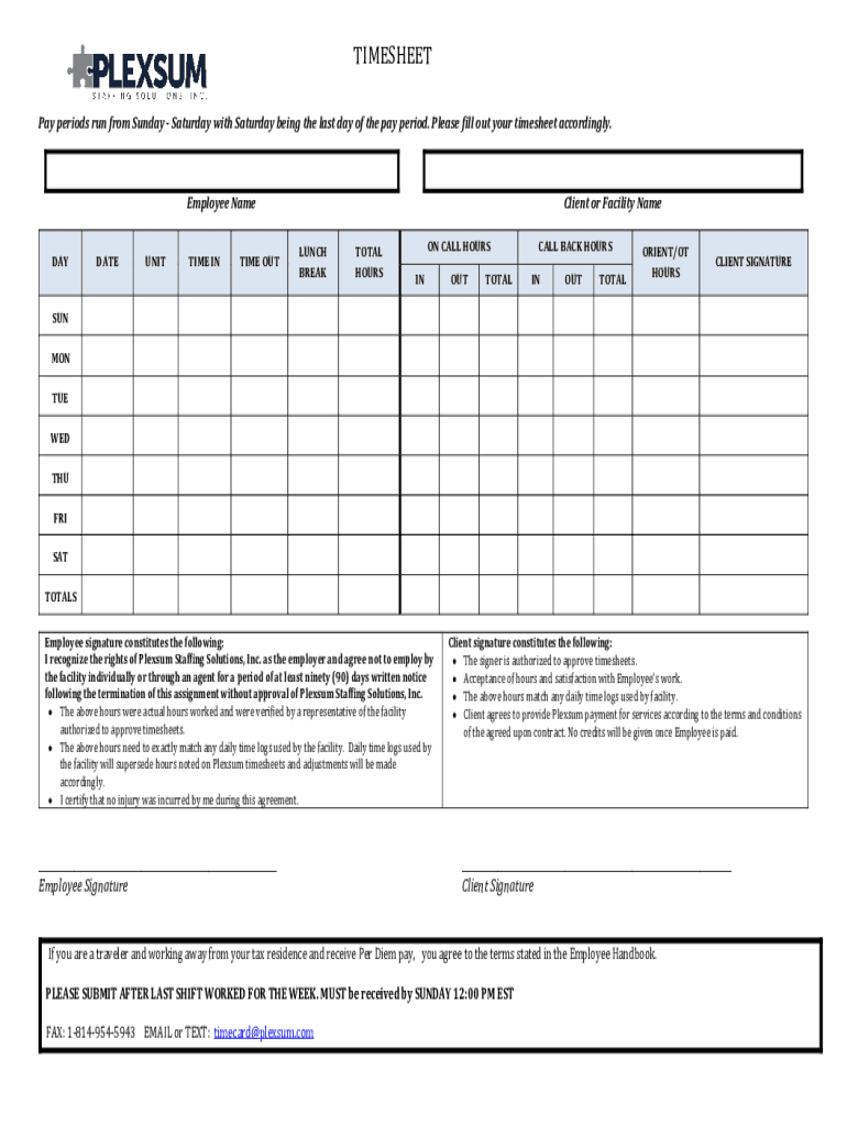 Fillable Online Time Sheet Instructions for Hourly Employees Fax Email ...