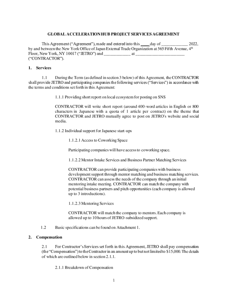 Fillable Online global acceleration hub project services agreement Fax ...