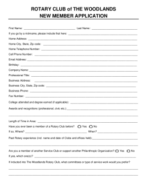 Fillable Online APPLICATION FOR ROTARY CLUB of THE WOODLANDS Fax Email Print - pdfFiller