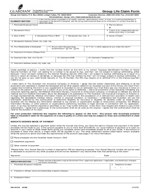 Fillable Online Guardian Life Insurance Insurance ClaimFile Claim Form ...