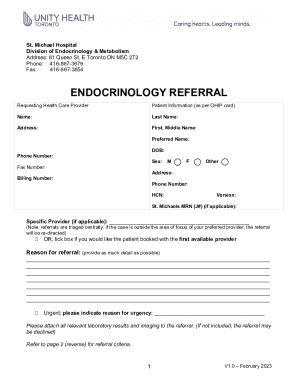 Fillable Online St. Michael's Endocrinology referral form Fax Email ...