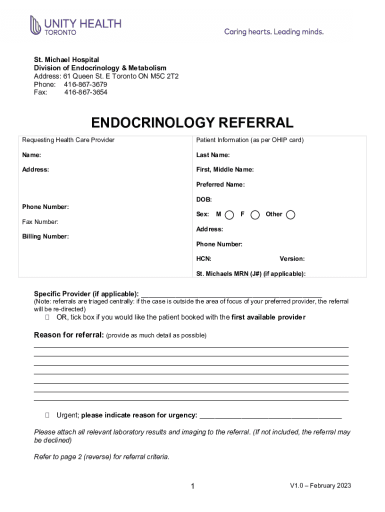 Fillable Online St. Michael's Endocrinology referral form Fax Email ...