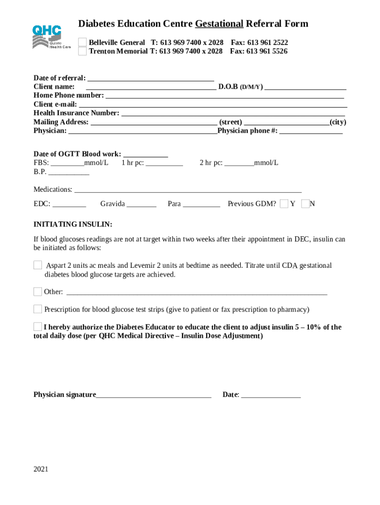 Diabetes Education Program Referral (Adult/Paediatric) Doc Template ...