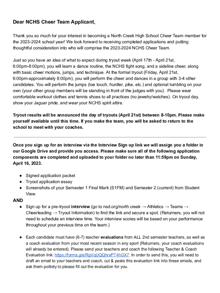 Fillable Online Glacier Peak High School Cheerleading Information ...