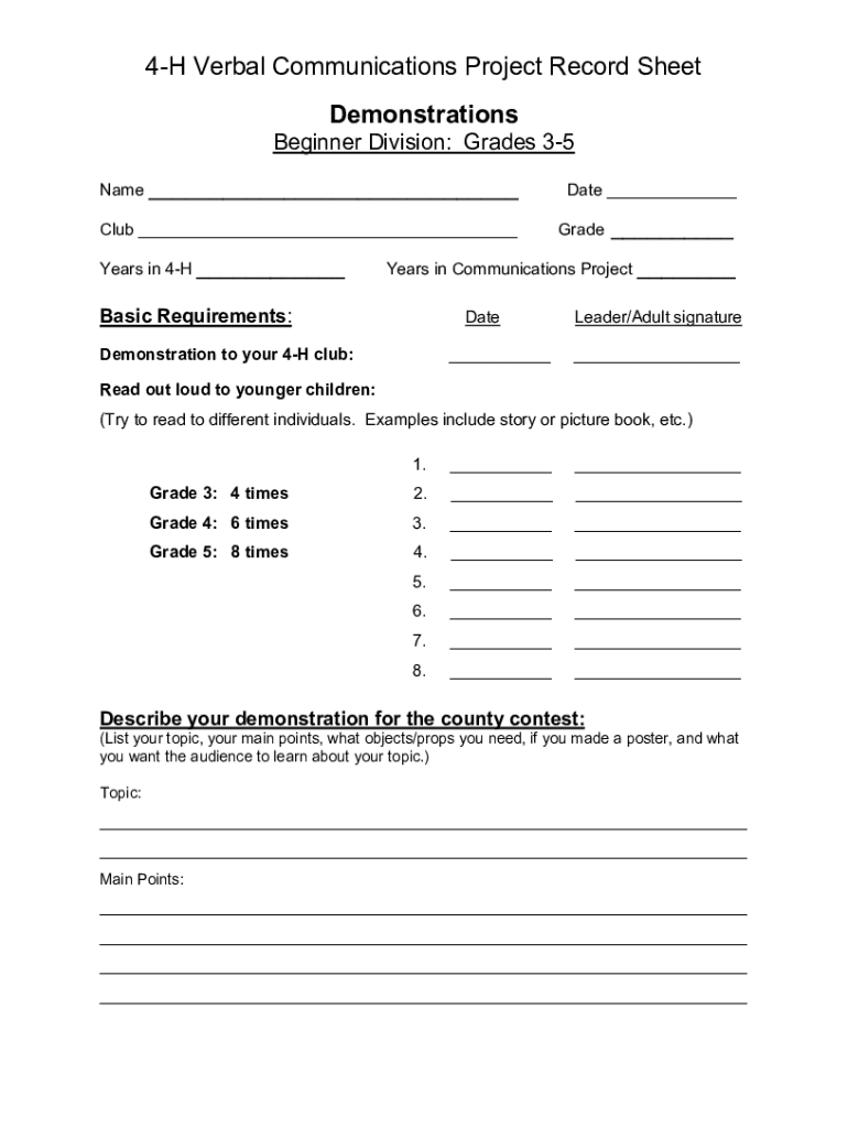 Fillable Online extension purdue 4-H Verbal Communications Project ...