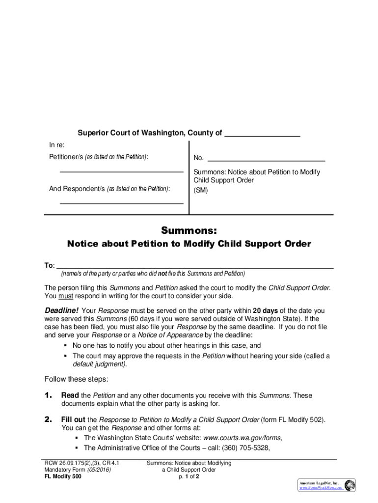 Fillable Online File a Petition to Modify a Child Support Court Order ...
