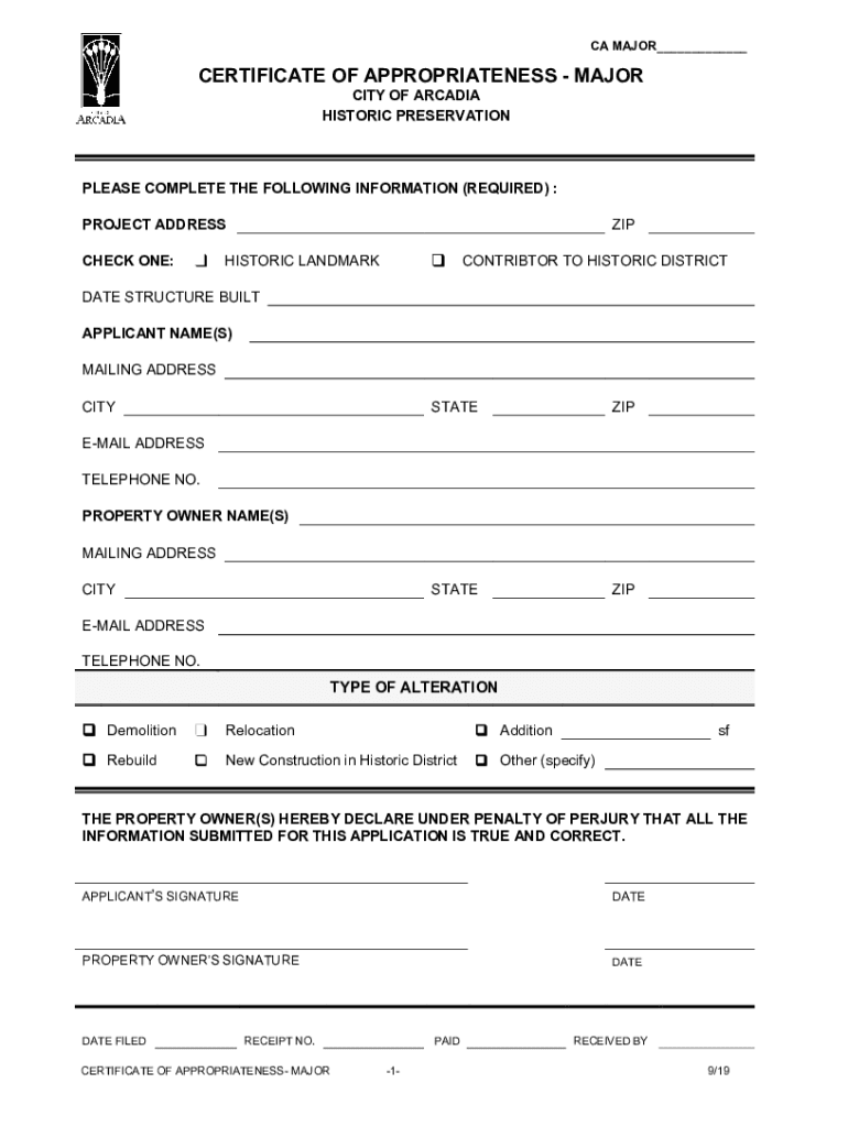 Fillable Online Certificate of Appropriateness (COA) Pursuant to ...