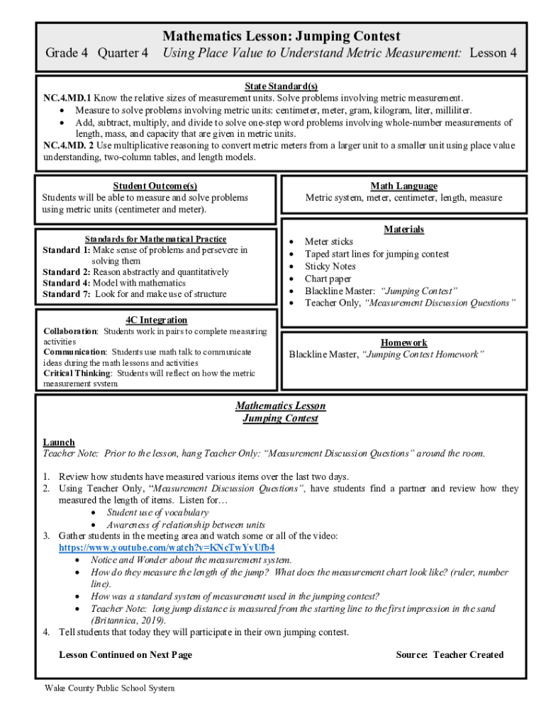Fillable Online 4.MD.1 Measurement and Data Core Guide Grade 4 Solve ...