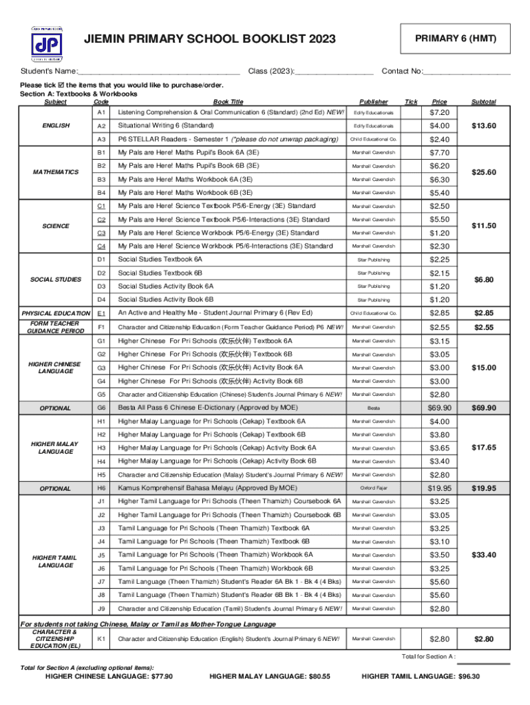 Fillable Online PRIMARY 6 (HMT) Fax Email Print - pdfFiller