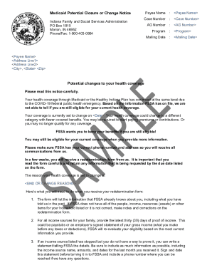 Fillable Online Medicaid Potential Closure or Change Notice - Sample ...