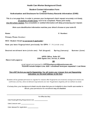 Fillable Online Health Care Worker Background Check Student Contact ...